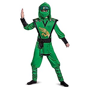 Disguise Lloyd Costume for Kids, Deluxe Lego Ninjago Legacy Themed Children's Charcter Jumpsuit, Child Size Medium (7-8), Green & Black