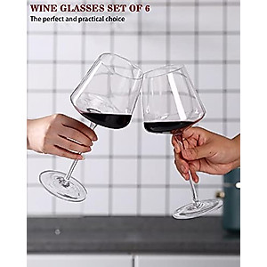 Wine Glasses Set of 6 – Hand Blown Crystal Wine Glasses – Tall Long Stem Red/White Wine Glasses – Unique square wine glasses with flat bottom For Cabernet, Pinot Noir, Burgundy –16oz Clear