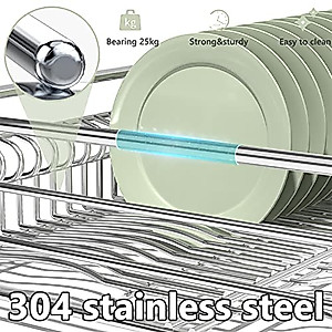 2-Tier Cabinet Pull Out Shelves Heavy Duty 304 Stainless Steel Pull-Out Cabinet Organizers Telescopic Wire Storage Baskets Rack for Kitchen Base Cabinet Organization for Pantry, Bathroom, Chrome (49