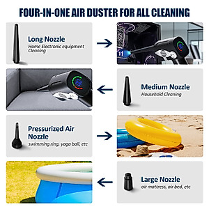 BHNDOING Compressed Air Duster, Upgraded Version Air Duster for Computers Cleaning with LED and 3-Speed Adjustment Mode, Powerful 40000 RPM, 6000mAh Rechargeable, Replaces Compressed Air Cans