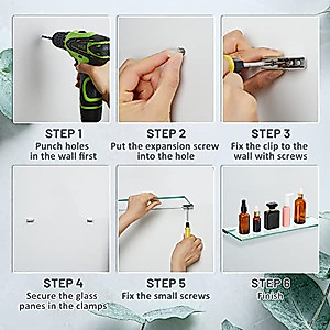 Tatuo 2 Pieces Bathroom Shelf Tempered Glass Shelf for Bathroom, 304 Stainless Steel Wall Mount Floating Glass Shelves, 15.8 Inch