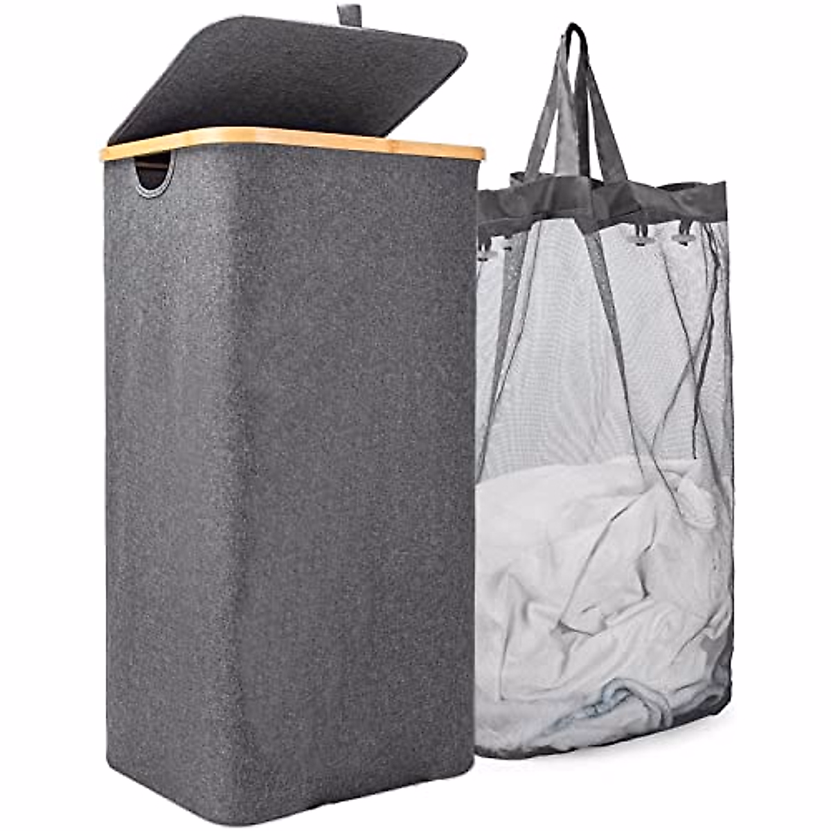 laundry basket with lid100L Bamboo Laundry Basket with Lid laundry hamper with removable bag Water-proof Dirty Clothes Hamper Collapsible Laundry Baskets for Clothes Storage and Bedroom (Square, new-grey) (Square, new-grey)