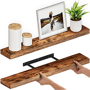 Ballucci Floating Shelves, 36" Wood Wall Shelf Set of 2, with Invisible Brackets for Bathroom, Living Room, Bedroom, Kitchen, Nursery, 6" Deep, Rustic Brown