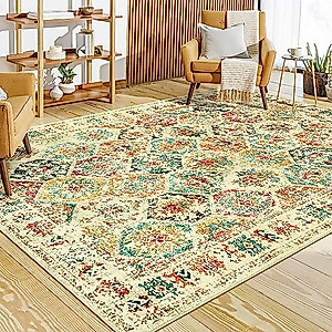 Lahome 6x9 Washable Area Rugs for Living Room, Large Bedroom Rug Soft Colorful Dining Room Mat, Transitional Printed Indoor Non Slip Accent Carpet for Nursery Office Coffee Table Home Office