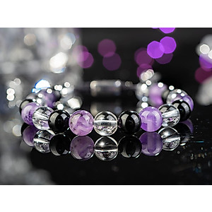 SENLLY Beaded Bracelet - 100% Natural Gemstones - 8mm Beads Multi Protection Energy Bracelet for Men Women