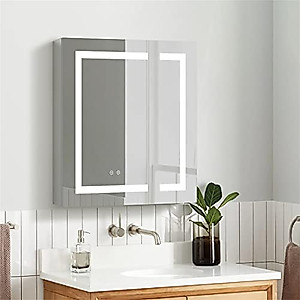 WELLFOR Lighted Mirrored Cabinet with Defogger, Dimmer, Outlets & USB Ports, Wall Mounted Bathroom Medicine Cabinet, Bathroom Makeup Mirror, Recessed or Surface, Double Opening Doors, 30" X 30"