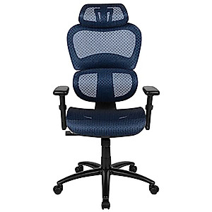 Flash Furniture LO Ergonomic Mesh Office Chair with 2-to-1 Synchro-Tilt, Adjustable Headrest, Lumbar Support, and Adjustable Pivot Arms in Blue