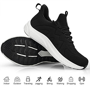 Feethit Mens Running Shoes Slip on Walking Tennis Shoes Lightweihgt Breathable Non Slip Fashion Sneakers for Work Gym Travel Black White 12