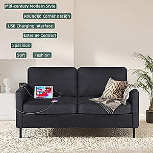 STHOUYN 56" W Fabric Loveseat Sofa with 2 USB, Small Couches for Living Room, Bedroom, Office, Easy Assembly & Comfy Cushion, Dark Grey