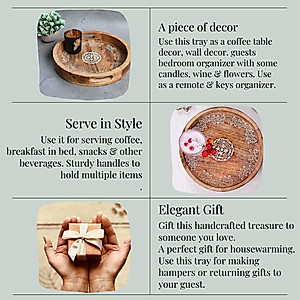 ARIJA Rustic Round Wooden Trays,Serving Tray with Handles - Food Serving Trays Ottoman Tray for Living Room- Rustic Home décor, Boho Décor Serving Tray Size 12 inch