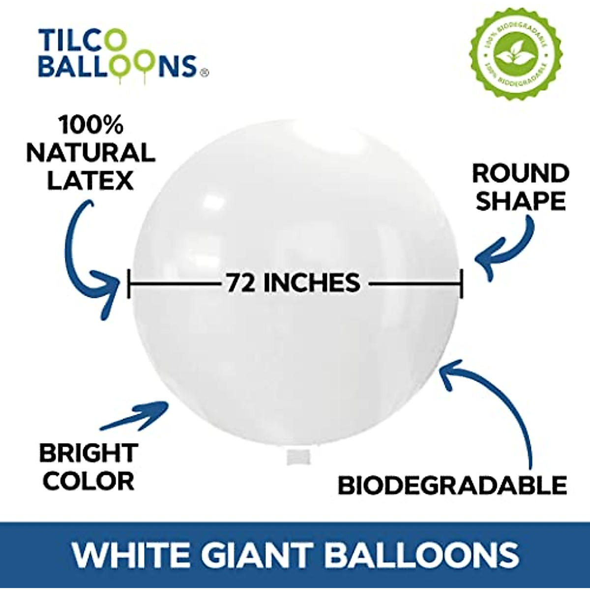 TILCO BALLOONS | Pack x2 Giant Balloons White 72 Inch Jumbo | Ready to Inflate With Air, Helium or Fill With Water | Decorate Your Birthday, Graduations, Events or Weddings | Balloon to Get Inside