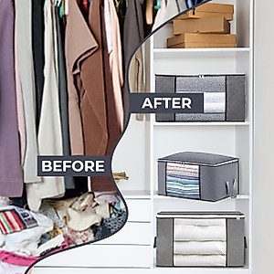 84L Quilted Storage Bags with Clear Window and Handles, Set of 6, Gray