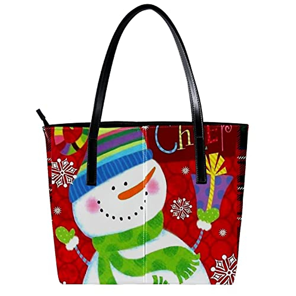 Women's Large Size Canvas Shoulder Bag Hobo Crossbody Handbag Casual Tote, Cartoon Snowman Merry Christmas