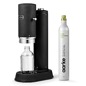 aarke Carbonator Pro, Sparkling & Carbonation Water Machine, Stainless Steel with Glass Reusable Bottle Volume 800 mL and CO2 Cylinder (Matte Black)