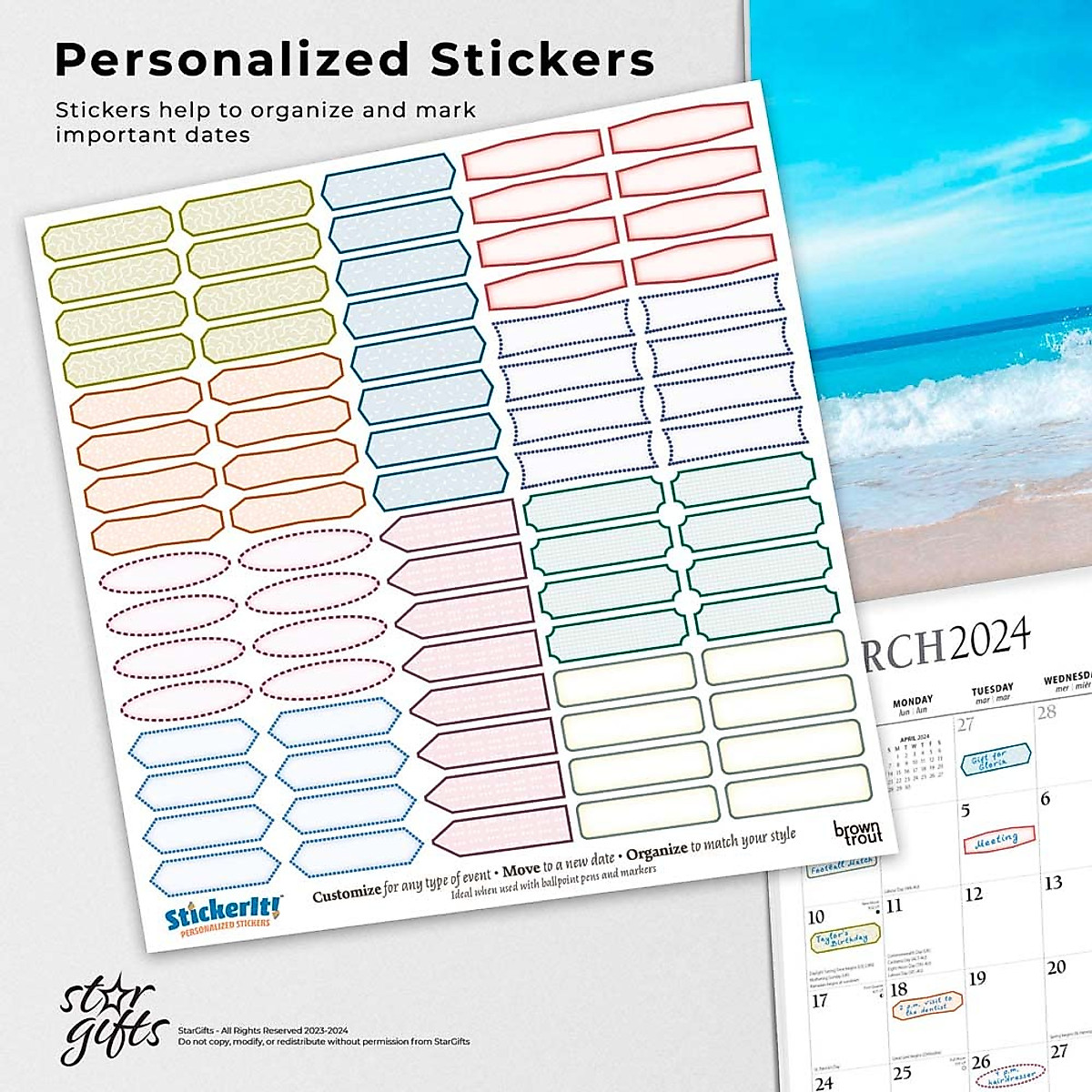 Beautiful Beaches | 2024 12 x 24 Inch Monthly Square Wall Calendar | Sticker Sheet | StarGifts | Travel Nature Tropical