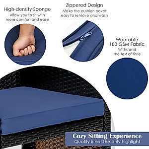 Toolsempire Outdoor Furniture Set with Water-Resistant Cushion & Tempered Glass Table, 4 Pieces Wicker Conversation Set with Ergonomic Curved Design, Outdoor Rattan Chair for Balcony, Porch(Navy Blue)