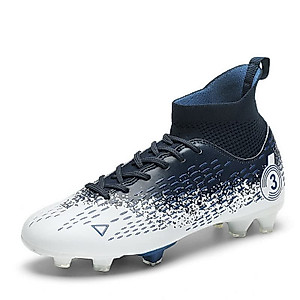 DHOVOR Womens Soccer Cleats High-Top Youth Football Cleats Athletics Football Shoes Trainers Outdoor and Indoor Soccer Shoes Blue