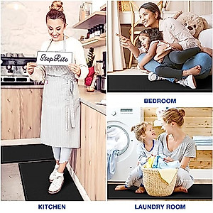 StepRite Kitchen Mat, 2PCS Kitchen Rugs, Cushioned Anti Fatigue Kitchen Mats for Floor, Non-Slip Standing Desk Mat, Waterproof Kitchen Rug Set for Kitchen, Floor, Office (17 "×47" +17 "×30 ", Black)