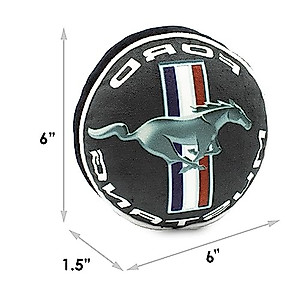 Buckle-Down Pet Plush Squeaker Toy - Ford Mustang Tri-Bar Logo/Script Round