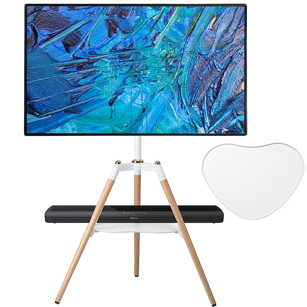 Fydeamer Universal Tripod Easel TV Stand for 32-65 inch LED LCD Screen Flat Curved Screen, Height Adjustable Studio TV Display Stand with 140° Swivel for Bedroom, Living Room, Corner TV Stand (White)