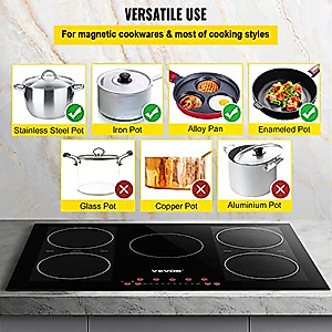 VEVOR Built-in Induction Electric Stove Top 30 Inch,5 Burners Electric Cooktop,9 Power Levels & Sensor Touch Control,Easy to Clean Ceramic Glass Surface,Child Safety Lock,240V