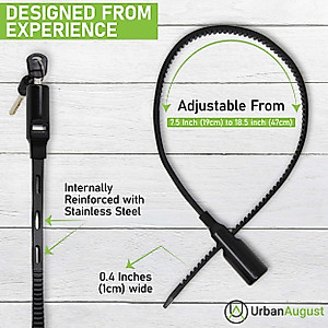 Urban August Adjustable Zip Tie Lock for Cabinet Refrigerator Bike Stroller Helmet Skateboard Luggage- Multi-Purpose Keyed French Door Lock - Stainless Steel Fridge Lock with Key - Black, 1 Pack