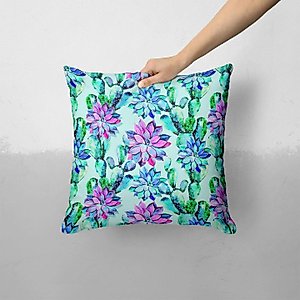 iiRov Watercolor Cactus Succulent Bloom V14 - Custom Decorative Home Decor Indoor or Outdoor Throw Pillow Cover Plus Cushion Set for Sofa, Bed or Couch (Pillow CASE Cover Plus Cushion)