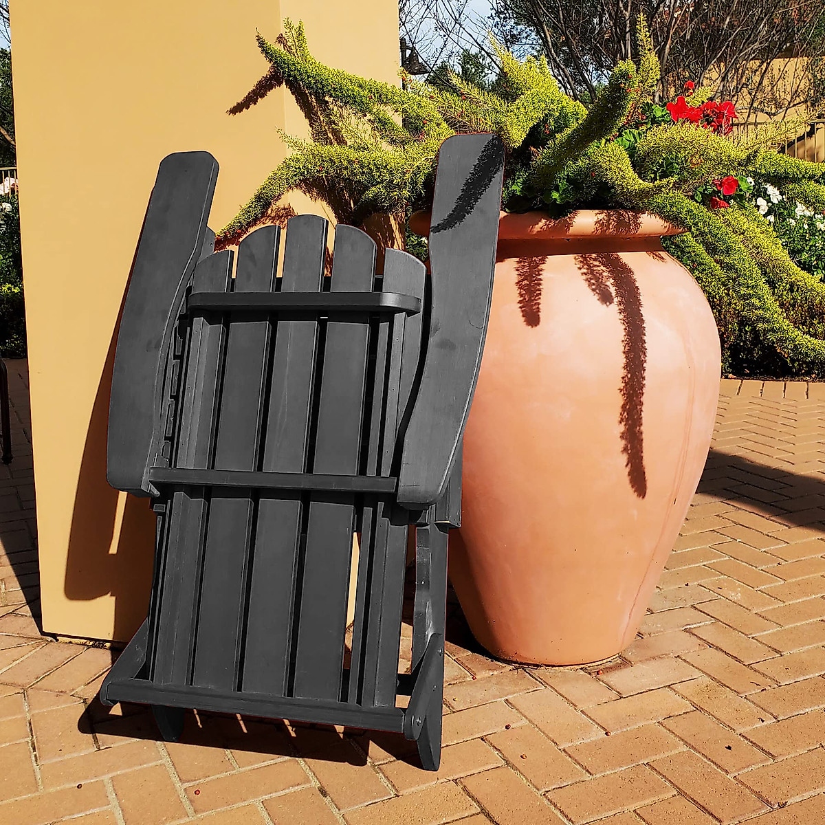 PolyTEAK Folding Adirondack Chair, Premium Weather Resistant Poly Lumber, Outdoor Patio Furniture, Up to 300 lbs, Plastic Adirondack Chairs for Patio Garden Fire Pit, Classic Collection - Black