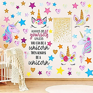 3 Sheets Unicorn Wall Decals Removable Unicorn Wall Stickers,Bring 100 Pcs Stars Noctilucent Stickers.Murals Decals for Wall Decorate Kids Bedroom Room Decoration
