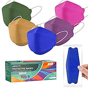 XDX Disposable Face Mask 4 Layer Individually Wrapped, 25 Pack Masks Disposable Multicolor for Women, Men, 4-ply Adult Size - for Office, Outdoor, Daily Use (5 Colors)