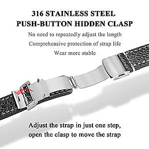 DOANYA 18mm Top Grain Leather Watch Band, Black Watch Strap Compatible with Fossil Sport (41mm women's) / Seiko 5 (SNK805 / SNK803 / SNK807) with Push Button Hidden Clasp for Men Women