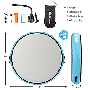 Goplus Inflatable Round Gymnastic Mat, 8” Thick Air Roller Tumbling Exercise Training Mat with Electric Air Pump, Waterproof Durable Air Spot Air Mat Set Yoga Floor Mat for Home Gym School (Blue)