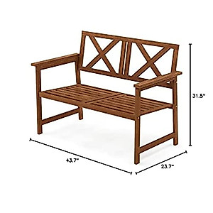 Furinno FG18113C Tioman Hardwood Outdoor Patio Furniture X-Back Bench Bench in Teak Oil, 1, Natural