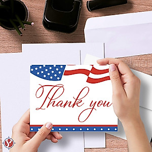 Patriotic Thank You Voting Cards with Envelopes, American Flag July 4th USA Greeting Cards | A2 Size – 4.25 x 5.5” Cards When Folded | 80lb (216gsm) Cardstock | 25 Cards and 25 Envelopes Per Pack