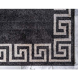 Unique Loom Athens Collection Classic Geometric Modern Border Design Area Rug, 2 ft x 6 ft, Charcoal/Beige