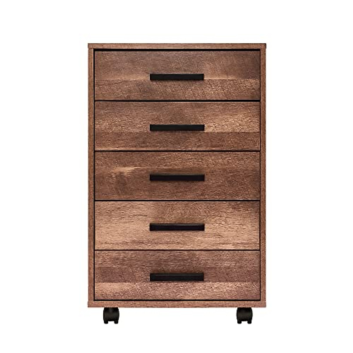 Naomi Home Parker Modern 5 Drawer Dresser Cabinet with Fashionable Handles, Swivel Casters, Small Wood Dresser for Bedroom with Industrial Design, Dressers & Chests of Drawers, Chestnut