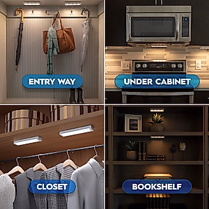 Brilliant Evolution Wireless LED Under Counter Lights with 2 Remote Controls - 6-Pack Battery Operated Under Cabinet Lighting Fixtures - Stick On Push Lights with Timer - Warm White, 8.5x2x1-Inch