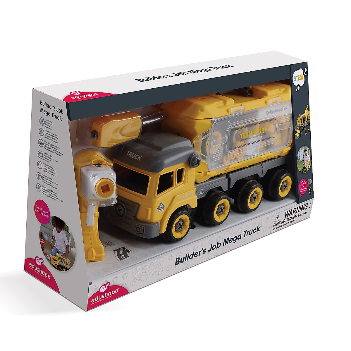 Edushape Remote Control Take Apart, Construction Truck, Assemble, Take Apart, Rebuild, And Drive Use The Powered Drill For All 31 Toy Parts - Includes Lights, Sound & Toy Drill DIY Fun - STEM Learning, Yellow (408014)
