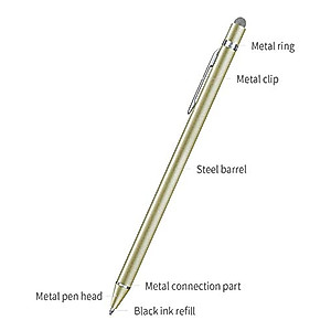ChaoQ Stylus Pens for Touch Screens (2 Pcs), Capacitive Stylus Ballpoint Pen, 1.0mm Medium Point Black Ink, with 4 Replaceable Mesh Tip and 4 Replaceable Refills (Gold)