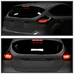 Spec-D Tuning Black Housing Clear Lens LED Bar Tail Lights Compatible with 2015-2018 Ford Focus SE/ST/Titanium Hatchback, 2016-2018 Ford Focus RS Hatchback, Left + Right Pair Assembly
