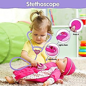 GINMIC Kids Doctor Play Kit, 22 Pieces Pretend Play Doctor Set with Role Play Doctor Costume and Carry Case for Toddlers and Kids, Medical Dr Kit Toys for Girl Age 3 4 5 6 7 Year Old