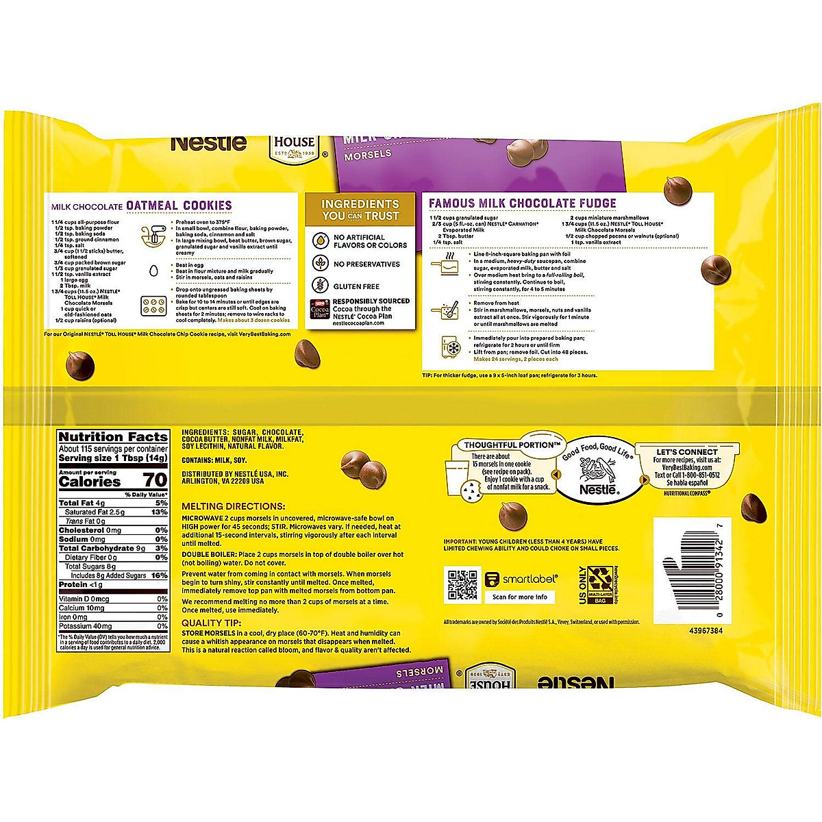 NESTLE -NESTLE TOLL HOUSE Milk Chocolate Morsels BULK (2 PACK, 115 oz Total)