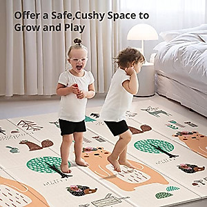 UANLAUO Foldable Baby Play Mat, Extra Large Waterproof Activity Playmats for Babies,Toddlers, Infants, Play & Tummy Time, Foam Baby Mat for Floor with Travel Bag (Bear(79x71x0.4inch))