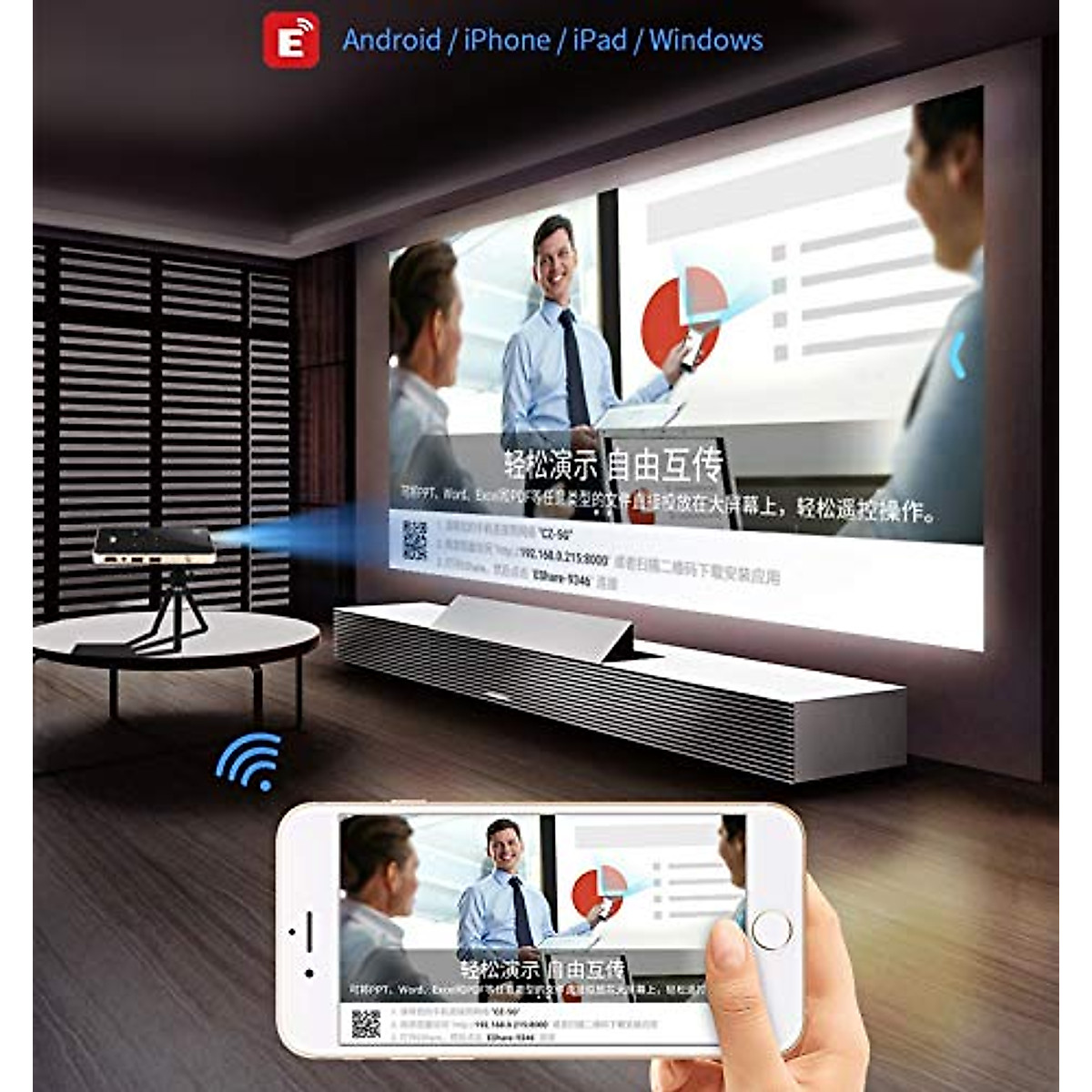 Projector Mini Video Projector Portable 55 ANSI Lumens Built-in Dual Speakers 20000 Hours Home Theater Support HD 1080P HDMI/USB/VGA/AV