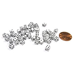 Koplow Games 50 Six Sided D6 5mm .197 Inch Die Small Tiny Mini Miniature White Dice