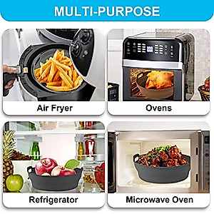 Air Fryer Silicone Liners, Reusable Collapsible Round Basket Airfryer Liner, 8.5 inch Foldable Heat Resistant Non Stick Baking Trays for 5QT -8QT Air Fryers, 2 Pack (Grey+Red)