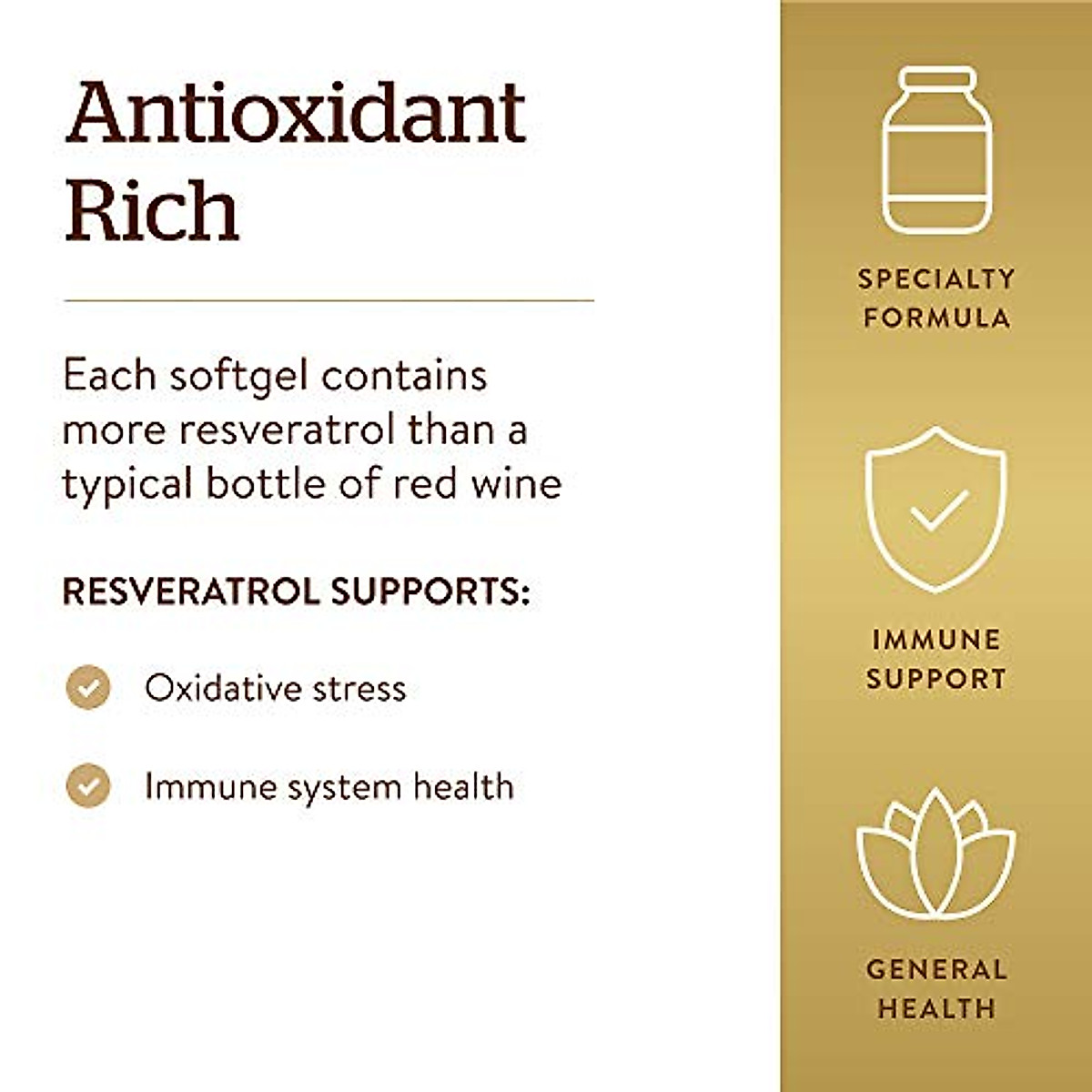 Solgar Resveratrol with Red Wine Extract, 250 mg, 60 Softgels - Antioxidant Protection - Immune Support - Red Wine Polyphenol - Non-GMO, Gluten Free, Dairy Free - 60 Servings