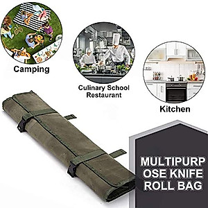 Knife Roll ,Chef’s Knife Roll Bag, Waxed Canvas Knife Cutlery Carrier, Portable Chef Knife Cases, Knife Roll Holders With 10 Slots Plus 1 Zipper Pockets Can Hold Home Kitchen Knife Tools Up To 18.8”