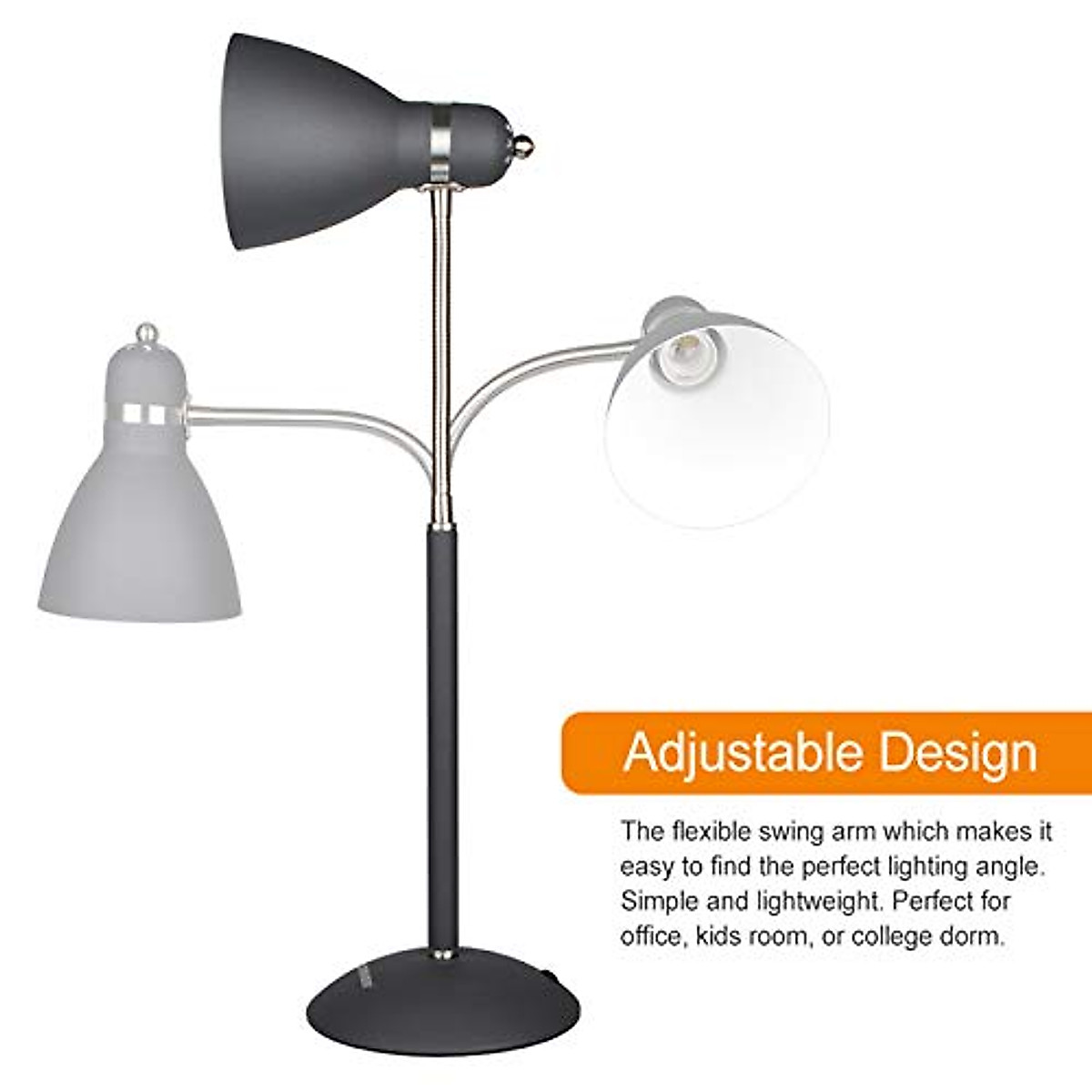 LEPOWER Metal Desk Lamp, Adjustable Goose Neck Table Lamp, Eye-Caring Study Lamps for Bedroom and Office (Sand Black)