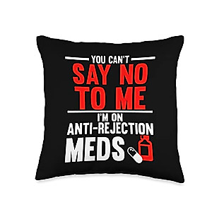 Transplant Surgery Gifts by K Antirejection Meds Transplant Surgery Kidney Lung Heart Throw Pillow, 16x16, Multicolor